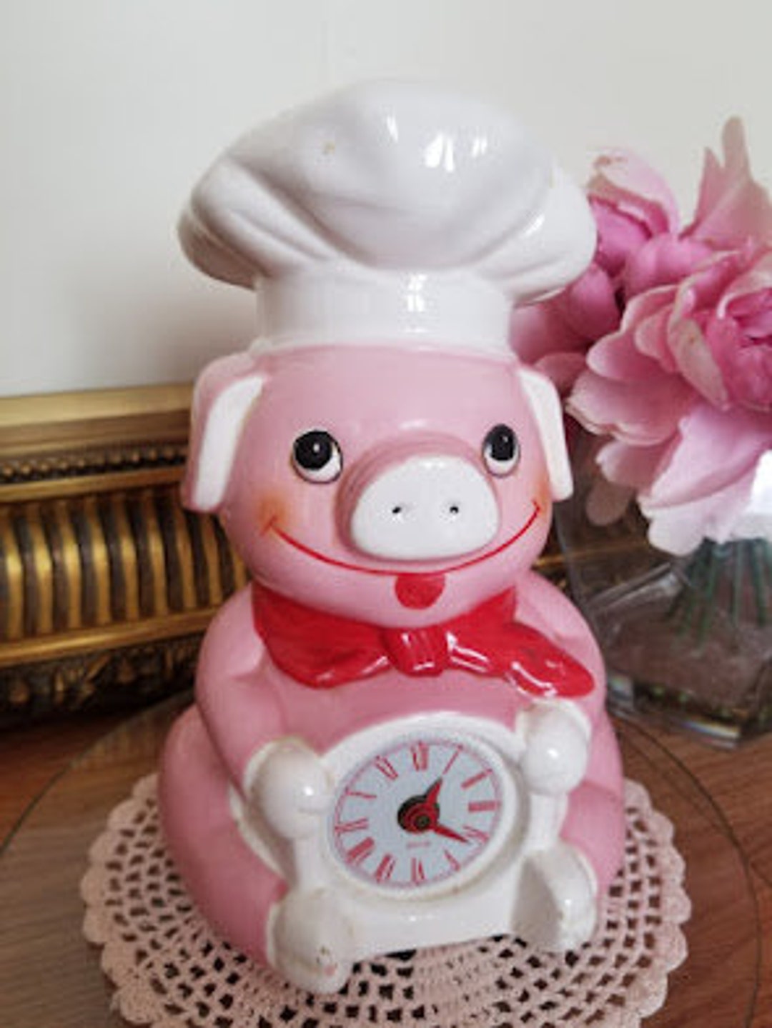 Vintage Adorable Pig Cook Chef With Clock Piggy Kitchen Decoration - Etsy