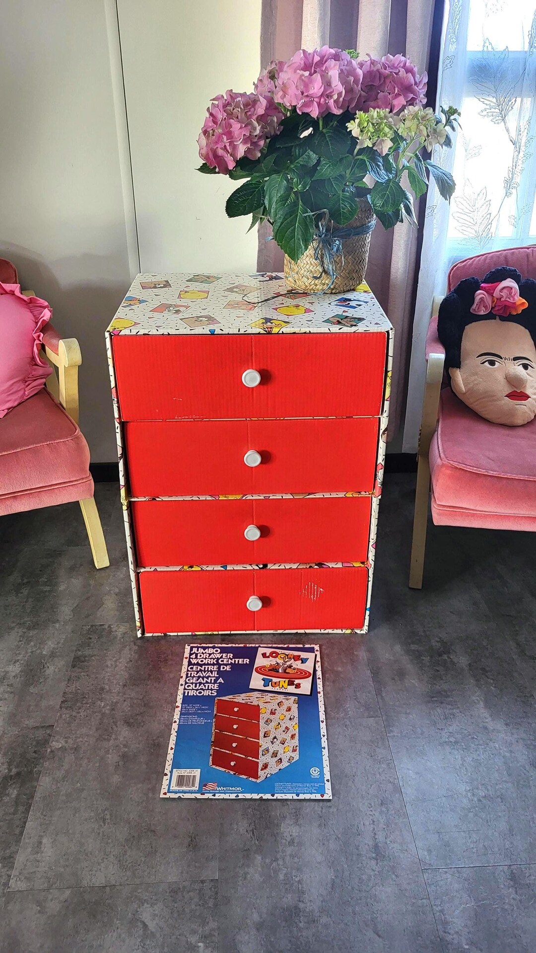 Vintage Looney Tunes Storage Organizer 90s Kids Bin Toy Box Night Stand ...