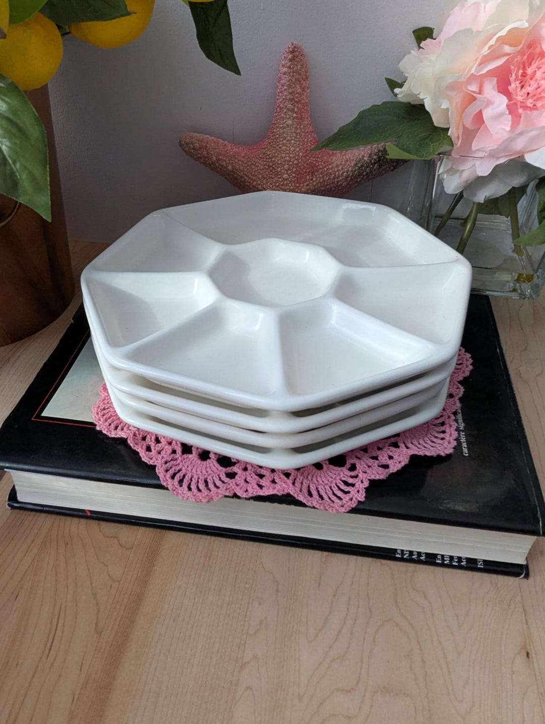 White Octogonal Vintage Fondue Plates Set of 4, Made in Japan, Division ...