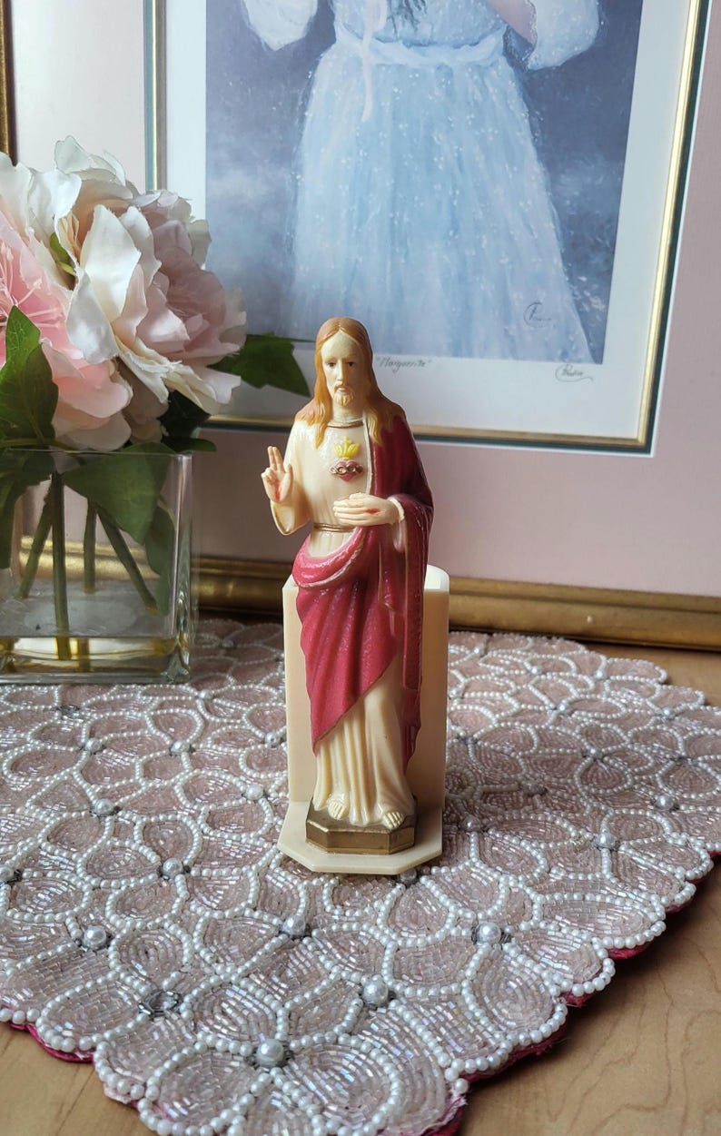 Vintage Catholic Christian Jesus Sacred Heart Container Desk Pen Pencil ...