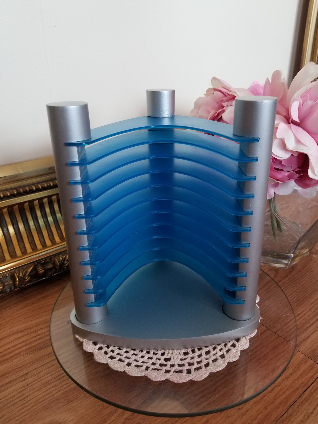 Vintage Y2K CD Rack Tower Grey and Blue - Etsy
