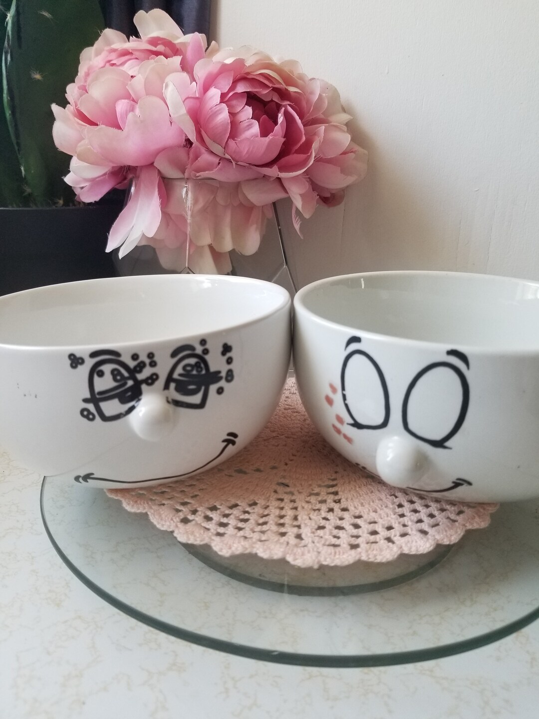 Lot De 2 Bols Retro Funny Face 3D Nose Blanc Et Noir - Etsy