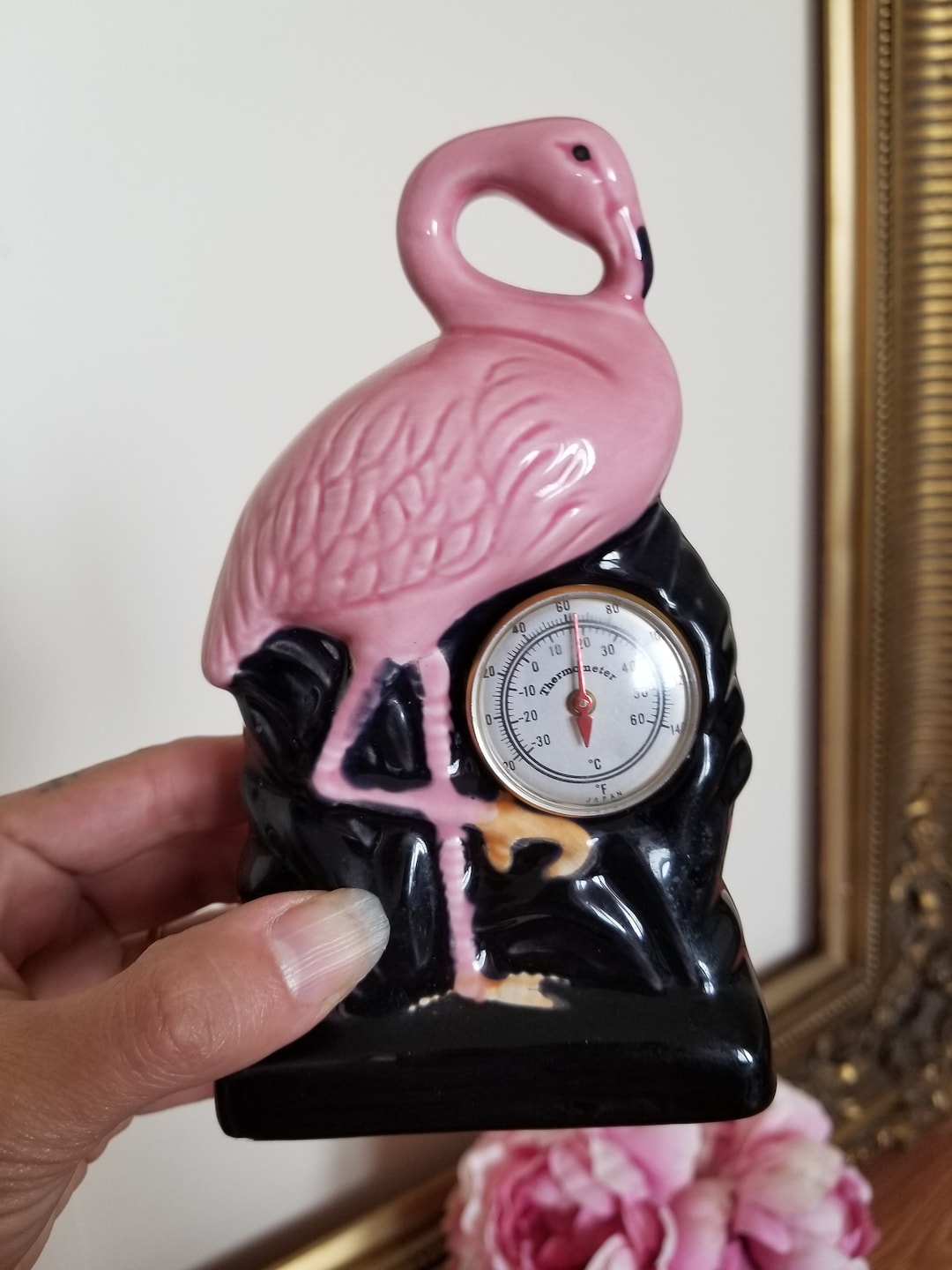Vintage Flamingo Pink Ceramic Thermometer Figurine Collectible Japan - Etsy