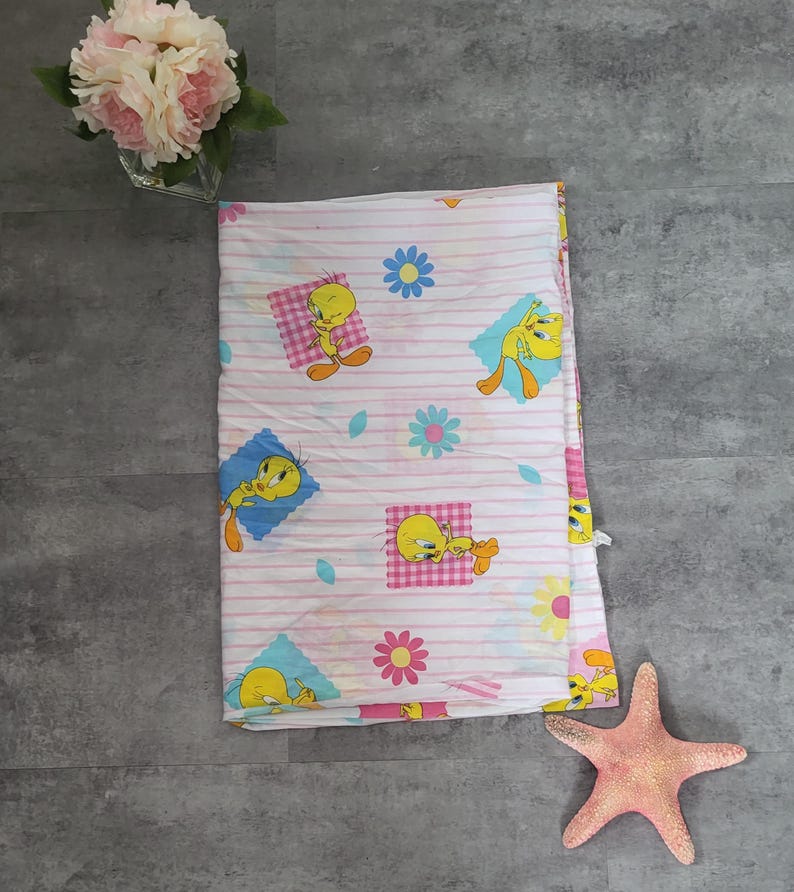 Vintage Pink Warner Bros Tweety Bird Looney Tunes Flat Simple Bed Sheet ...