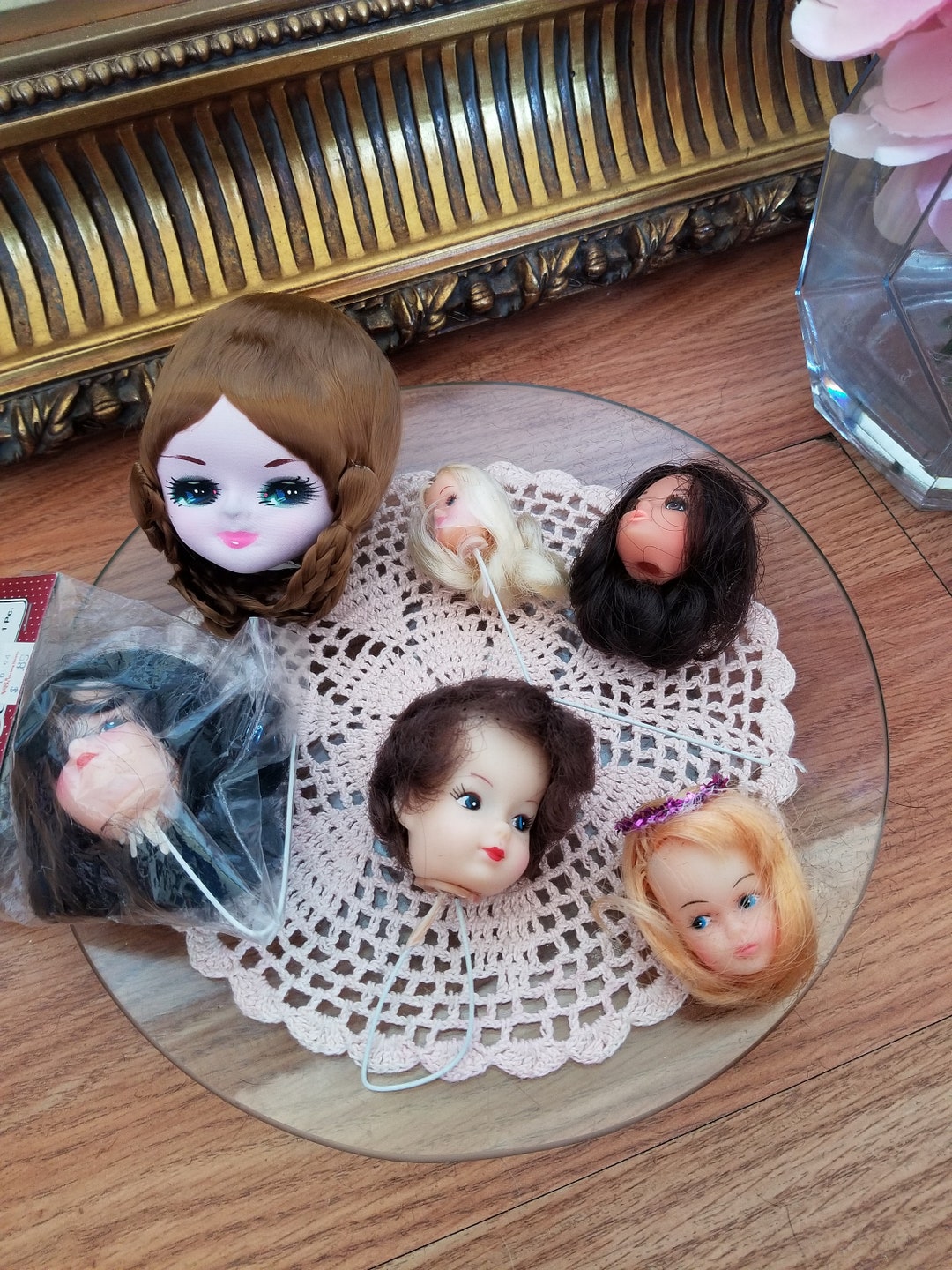 Vintage 60's Set of 6 Vintage Doll Heads on Picks and No Picks Craft ...