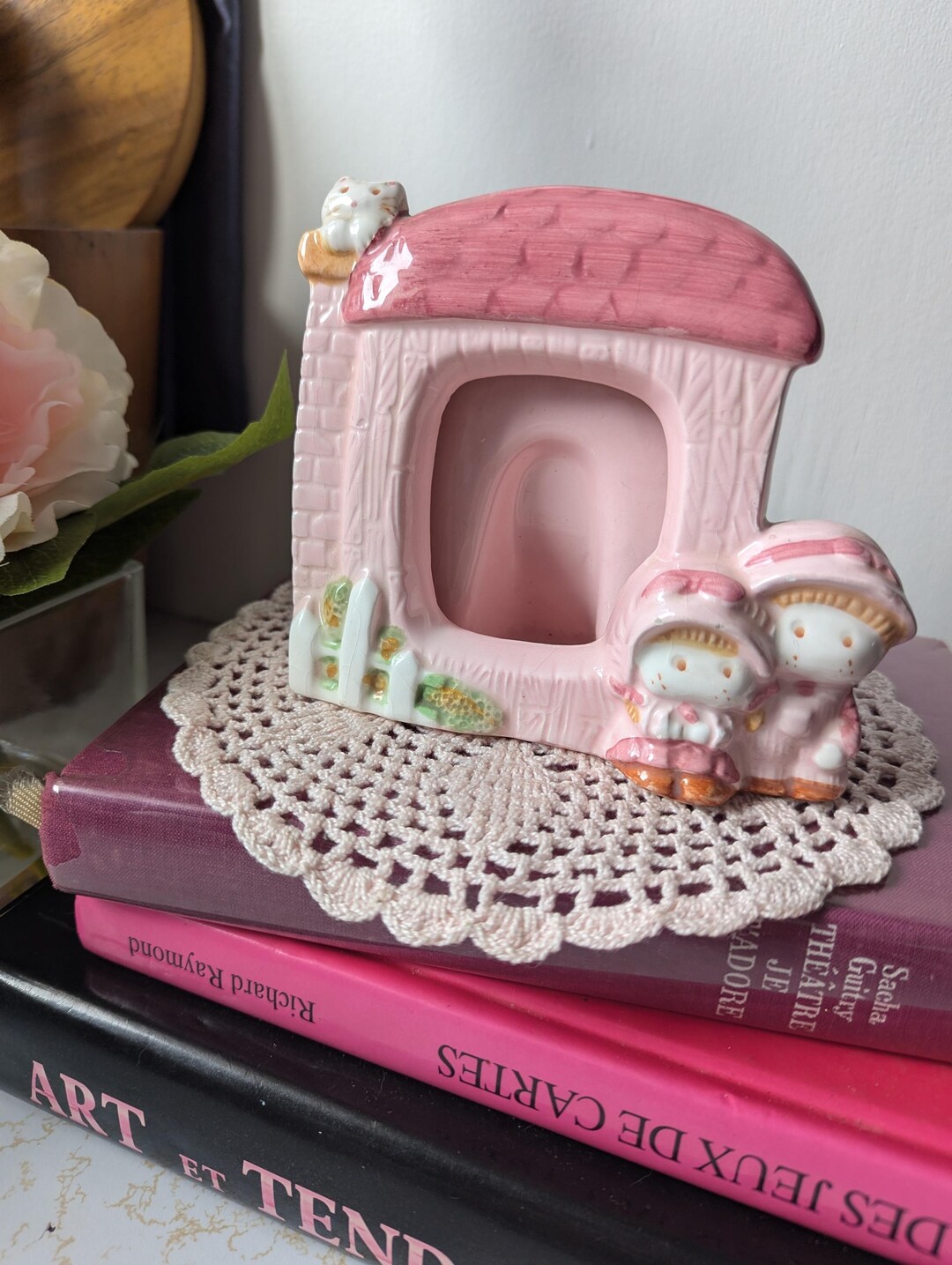 Vintage Kitsch Kawaii Pink Ceramic Picture Frame Cute Couple House ...