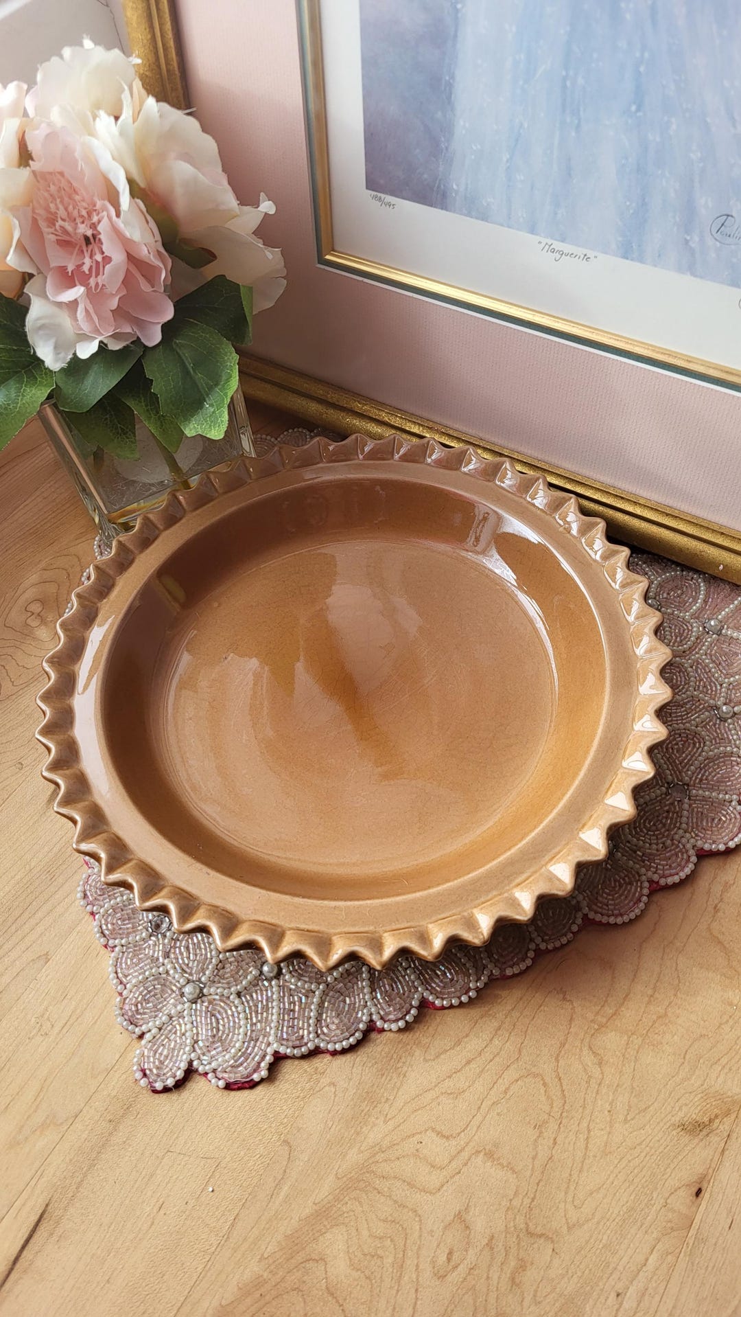 Vintage Pie Pan Brown Heavy Round Pie Pan Serving Pie Plate Quiche ...