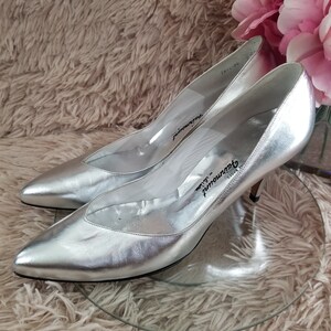 Vintage Leather Pumps in Silver 80's High Heel Size - Etsy