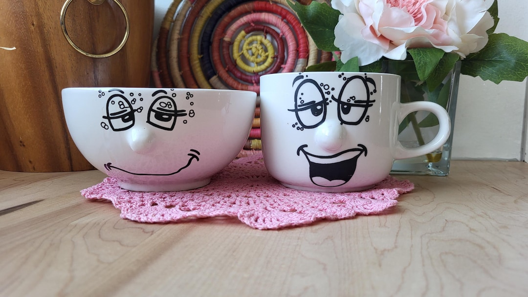 Vintage Set of 2 Smiley Face 3D Nose Mug and Bowl 80's - Etsy