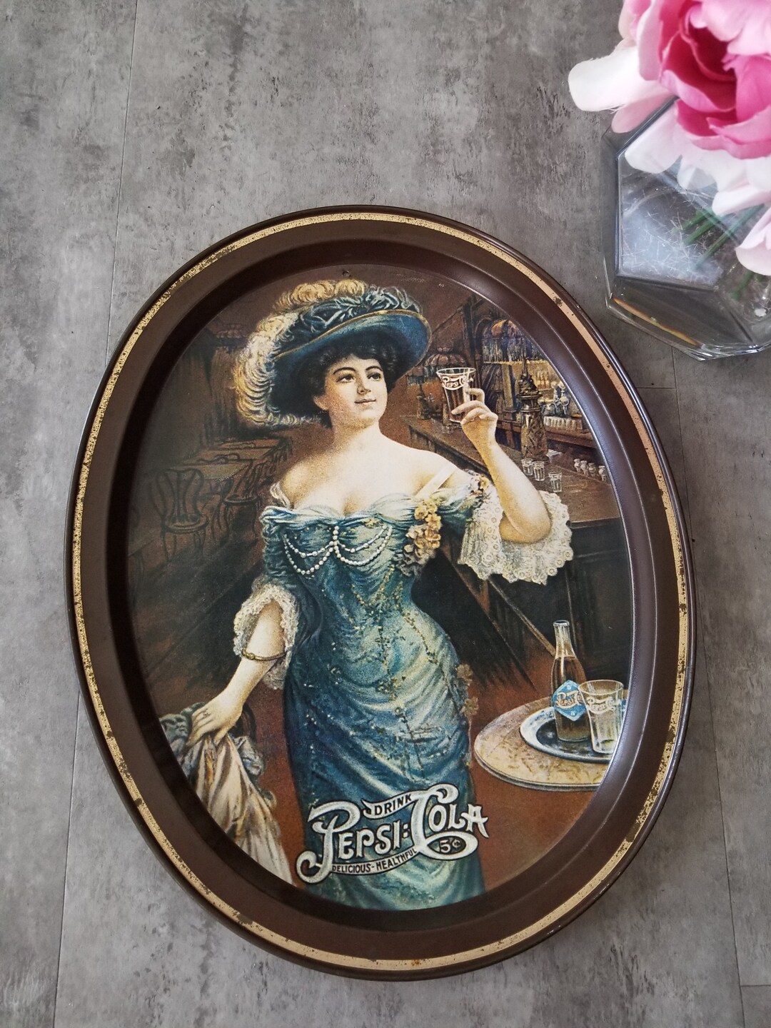 Pepsi Cola Victorian Lady Metal Tin Platter Tray Delicious Healthful 5 ...