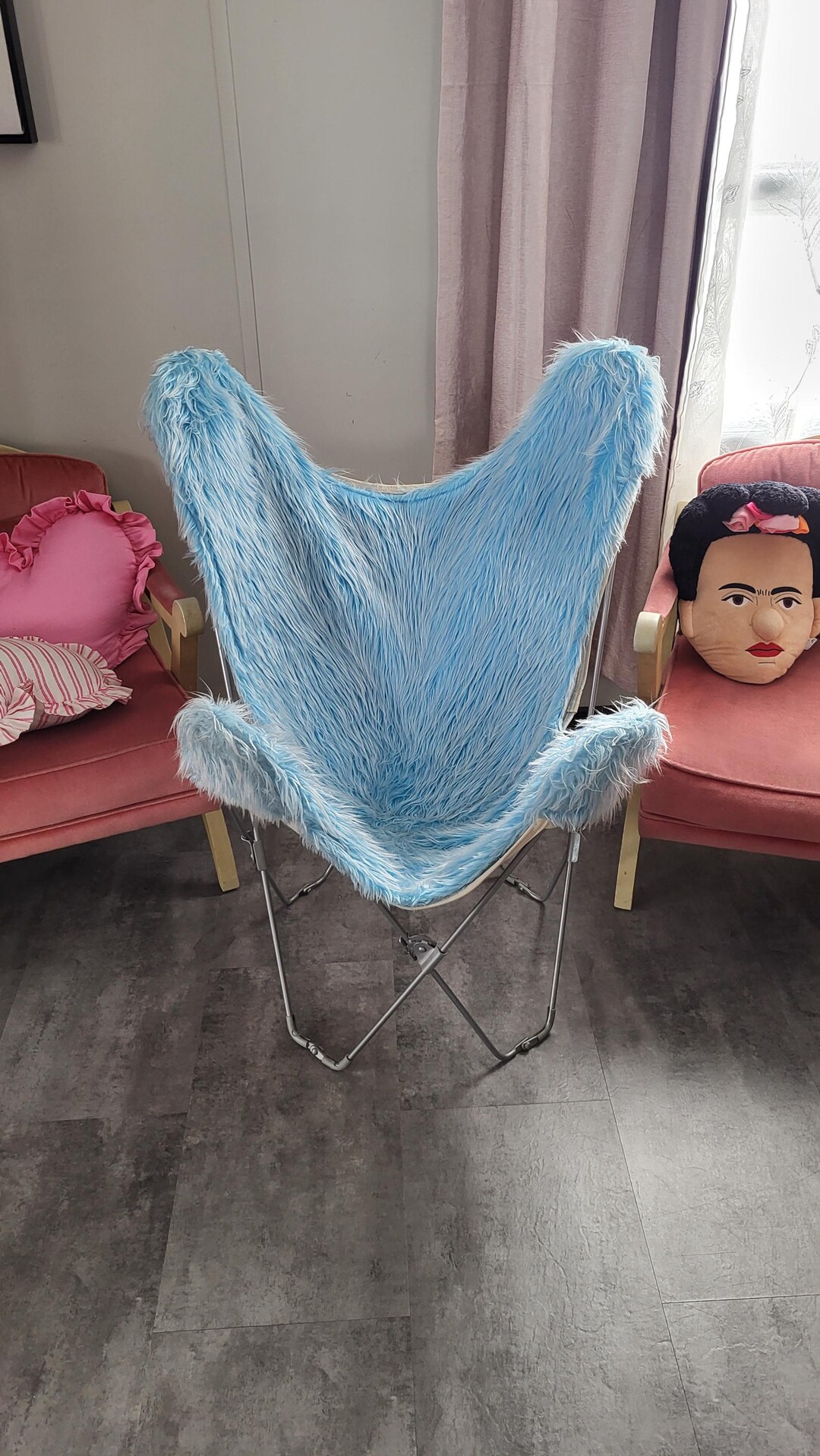 Vintage Y2K Aesthetic Blue Faux Fur Butterfly Chair Shaggy Long Baby ...