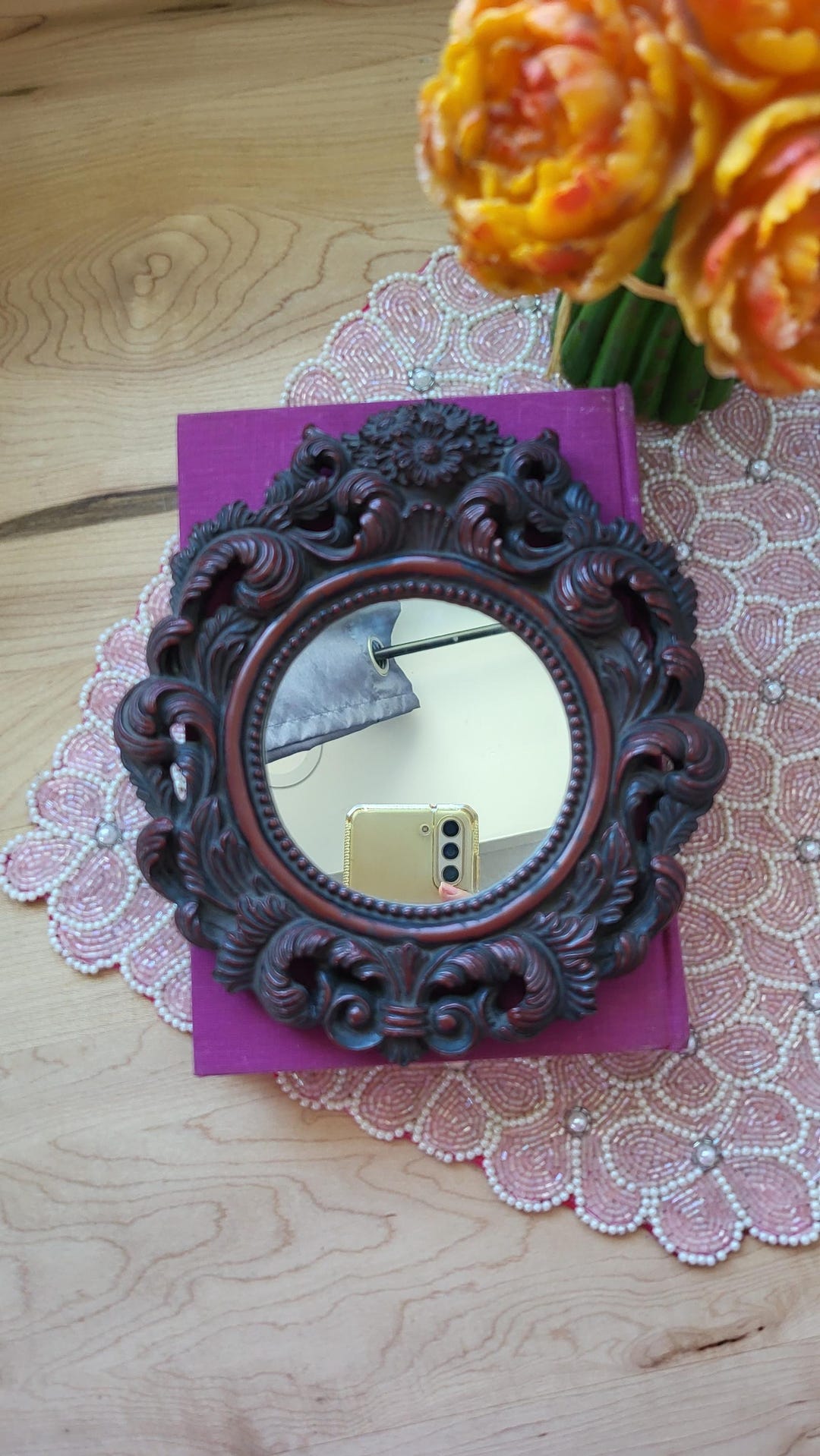 Vintage Roud Ornate Small Mirror Resin Red Style Gothic Victorian - Etsy