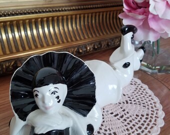 Vintage Pierrot Mime Statue Black & White Glazed Plaster Clown ...