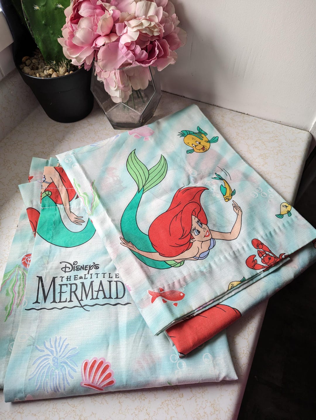 Vintage 90's Disney the Little Mermaid Ariel Window Curtain Panel 2-lot ...