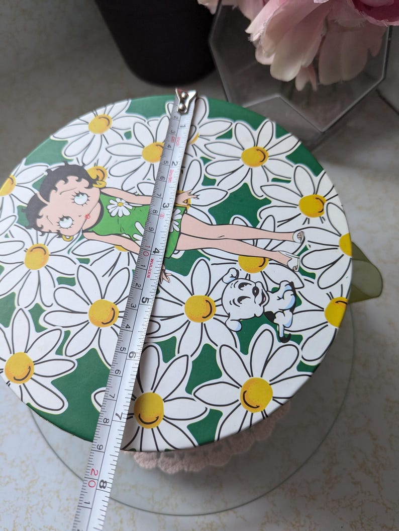 Vintage Betty Boop Green Stripe Daisy Round Paper Storage Box W/ribbon ...
