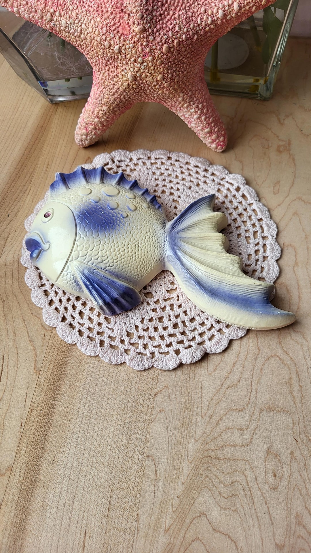 Vintage Blue Chalkware Fish Wall Decor Chalkware Fish Kitsch Bathroom ...