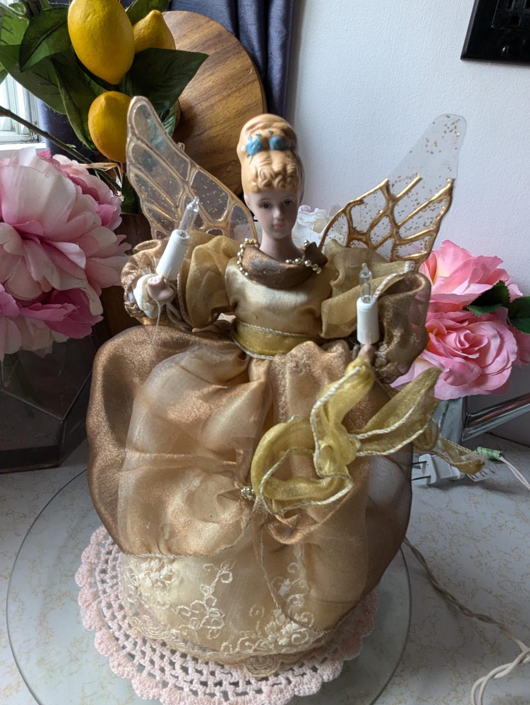 Christmas Gold & Bronze Angel Tree Topper 10 Lights Comes With Original ...