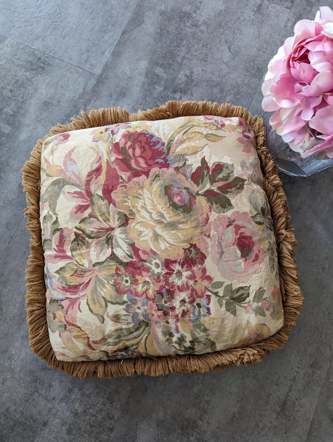 Cabbage Rose & Lily Floral Square Accent Decorative Bed Couch Pillow 15 ...