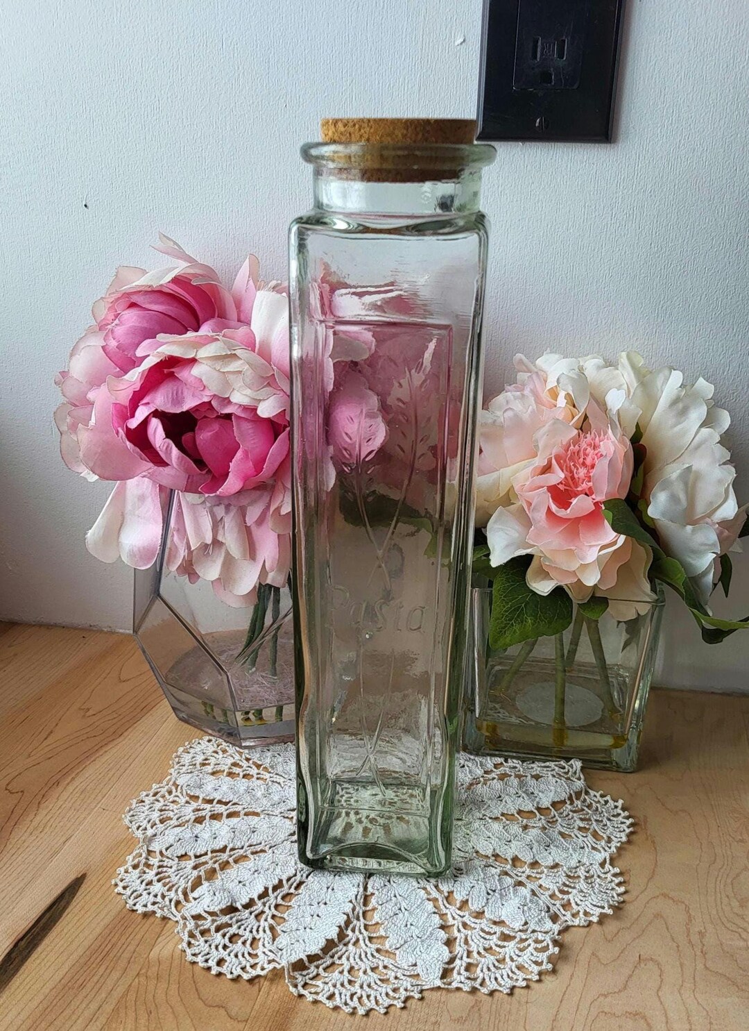 Vintage Glass Pasta Spaghetti Jar Italie Made 13 " High Bottle With ...