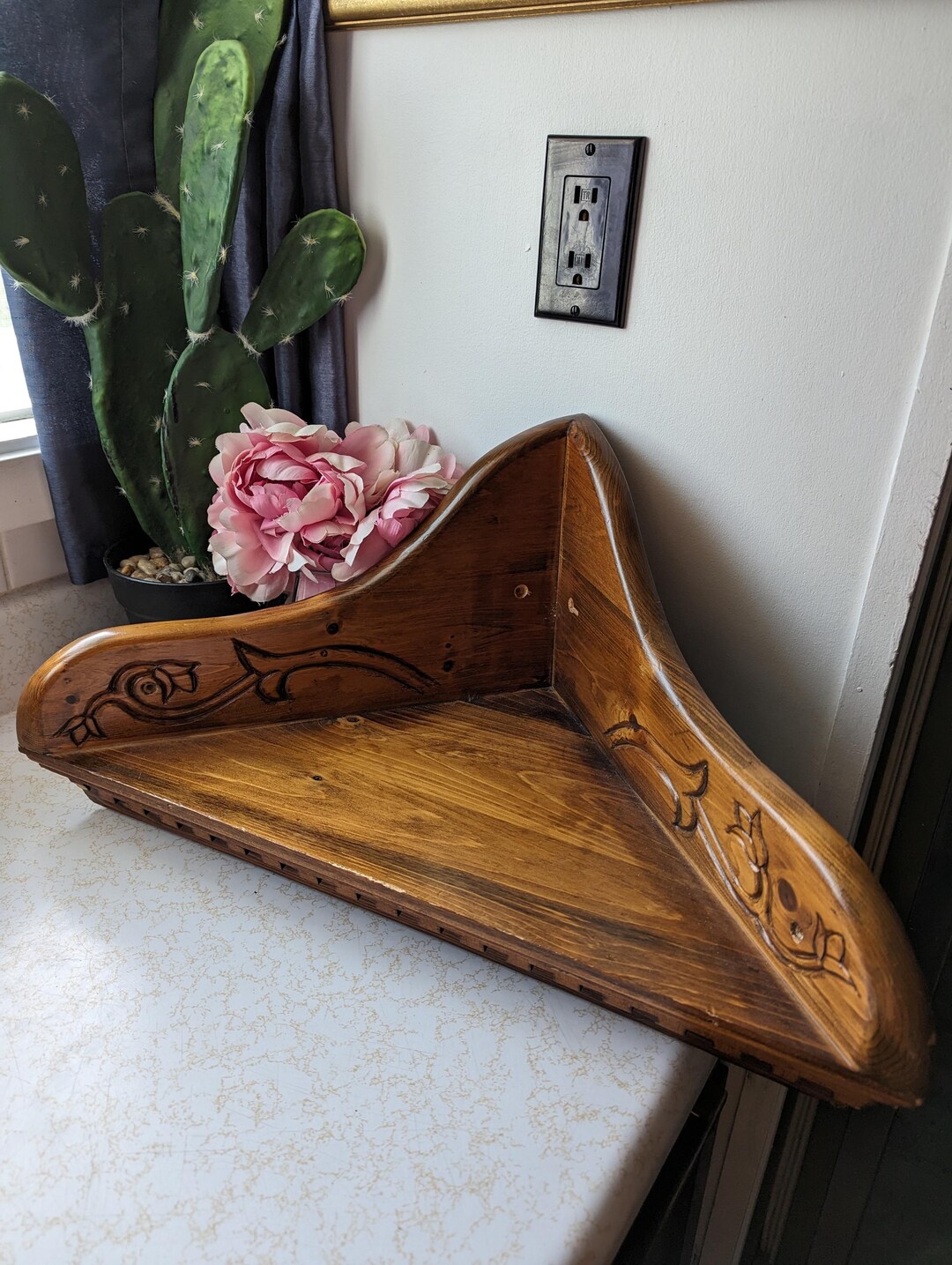 Magnificent Old Wooden Corner Shelf, Wood Decorated With Handcarved ...