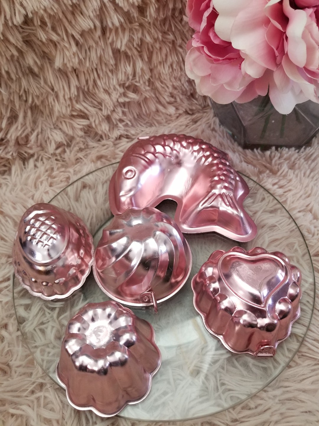 Vintage Pink Color Tin Jello Molds Set of 5 Made in Hong Kong - Etsy