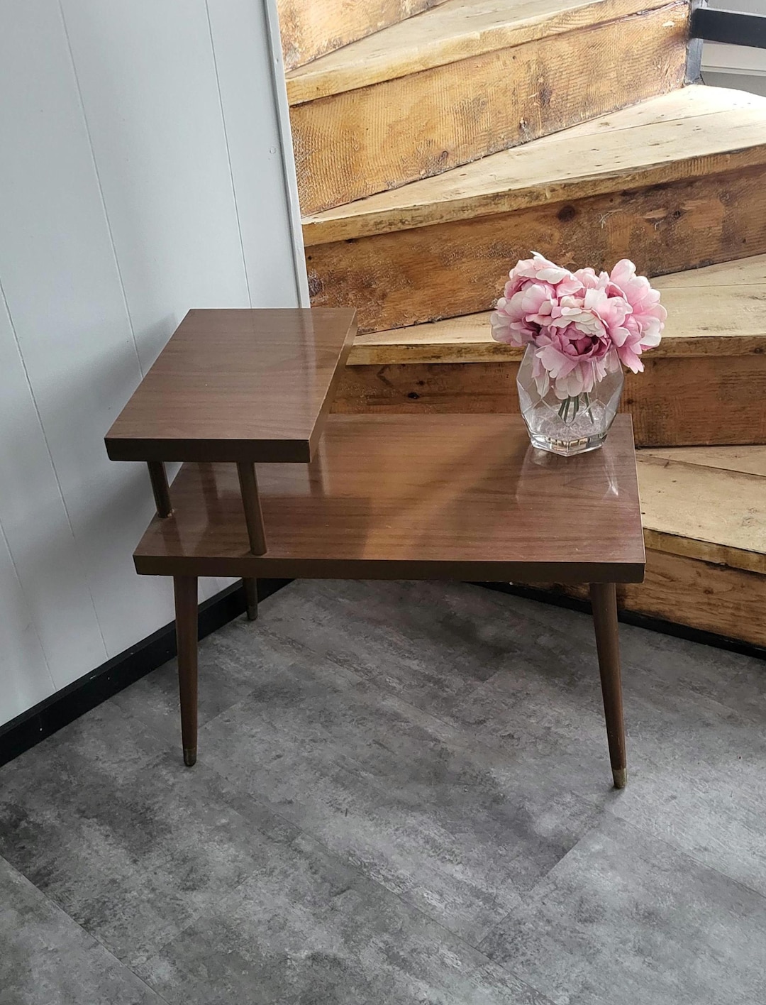 Vintage MCM Faux Wood Table 2 Tier Spindle Style Side End Bedside ...