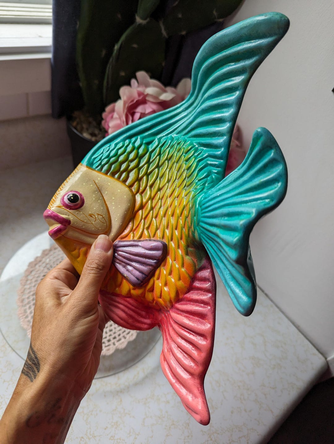 Vintage 80's Ceramic Colorful Wall Hanging Fish Hand Painted - Etsy