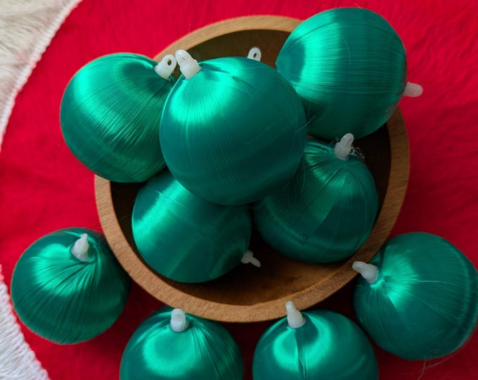 10 Green Satin Ornaments, Styrofoam Ball Ornaments, Unbreakable, Green ...