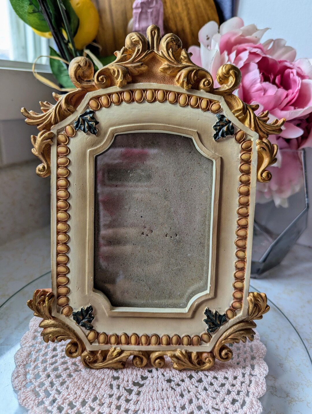 Vintage Victorian Style Photo Frame, Gold Clay Green Leaf Details - Etsy