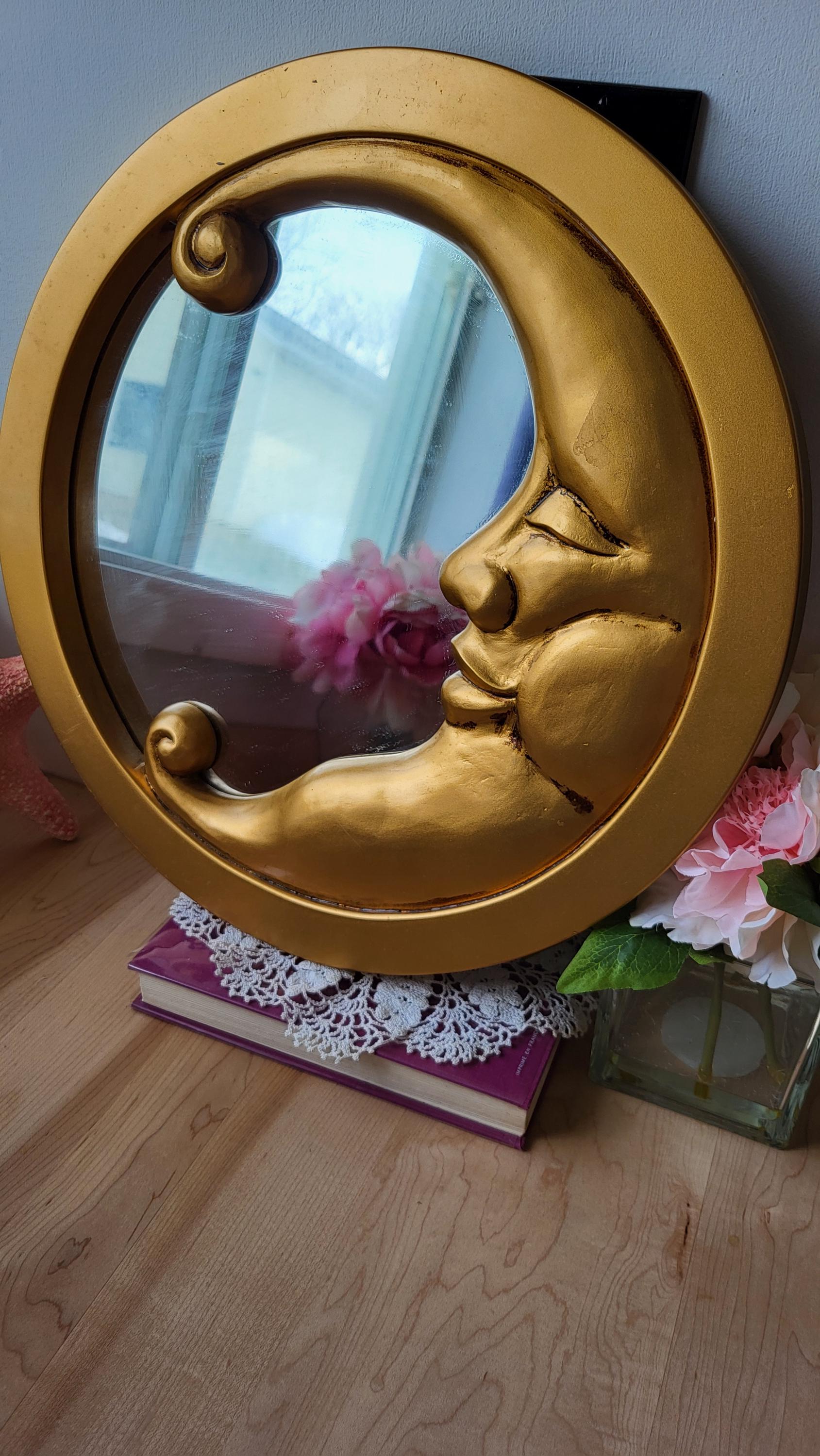 Vintage Large 16" Celestial Gold Moon Mirror, Round Wall Hanging, Y2K ...