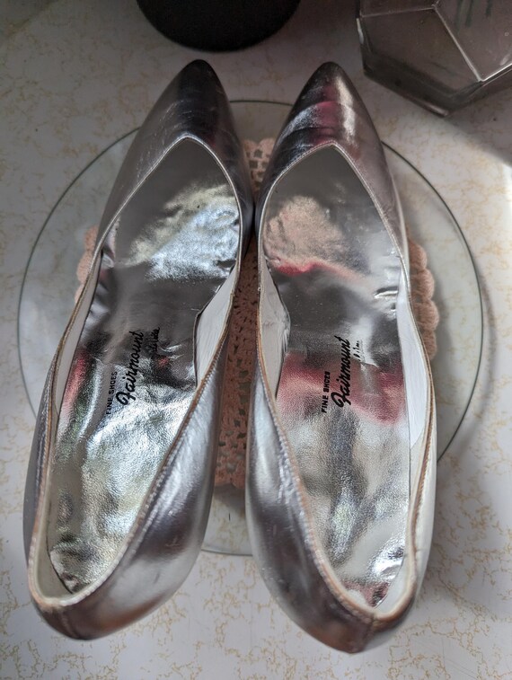 Vintage Leather Pumps In Silver 80's High heel, size … - Gem
