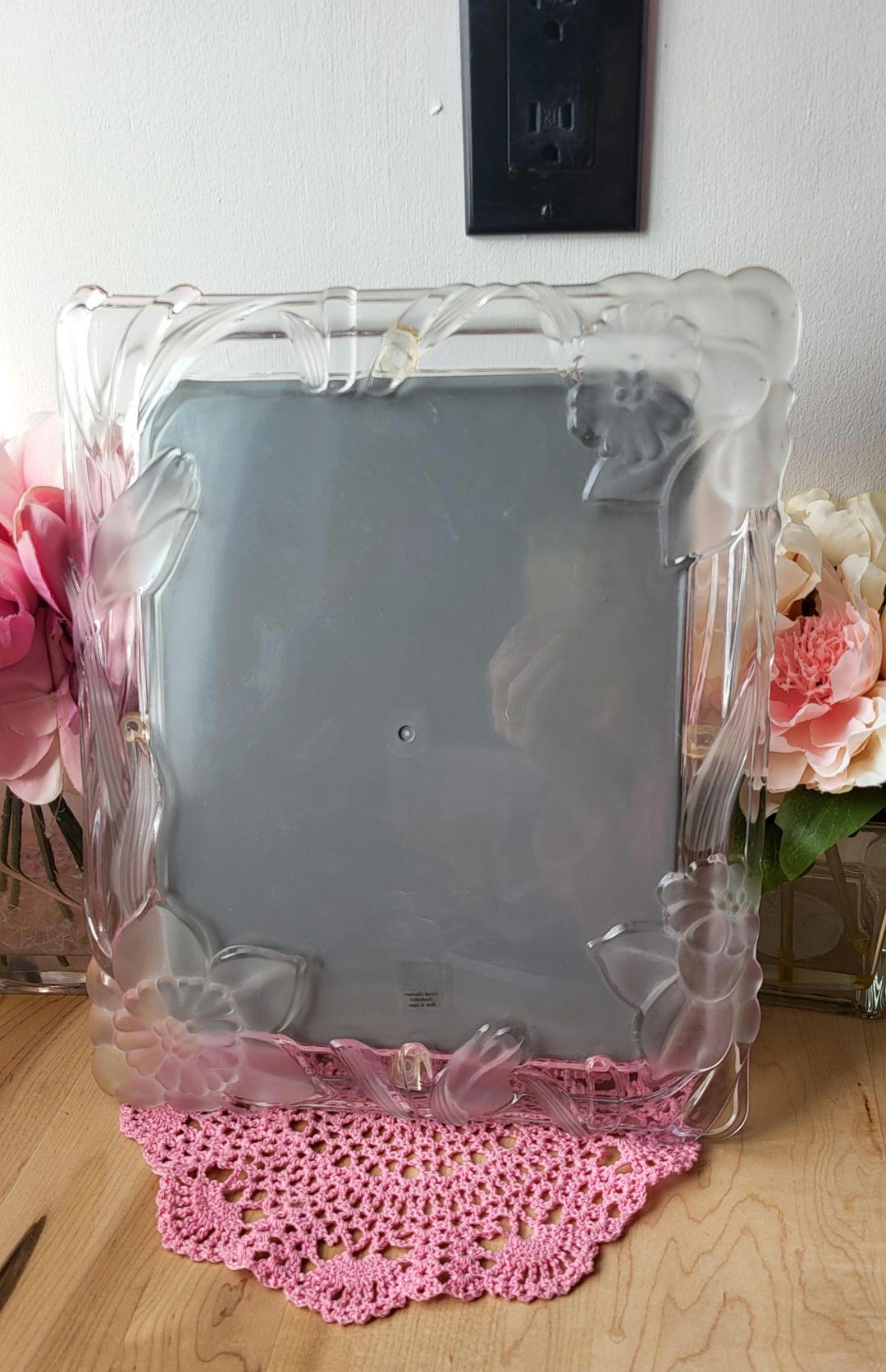 Vintage Glass Picture Frame Crystal Clear With Roses and Flowers for ...