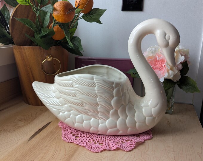 Vintage Large off White Cream Swan Planter 80's Art Deco - Etsy