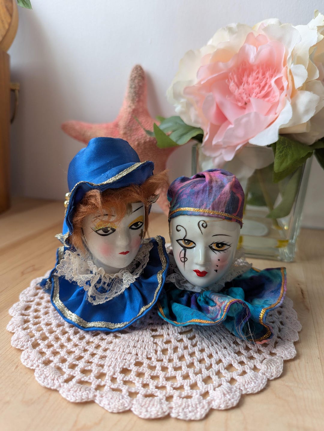 Lot of 2 Vintage Harlequin Pierrot Clown Busts From the 80s Colorful ...