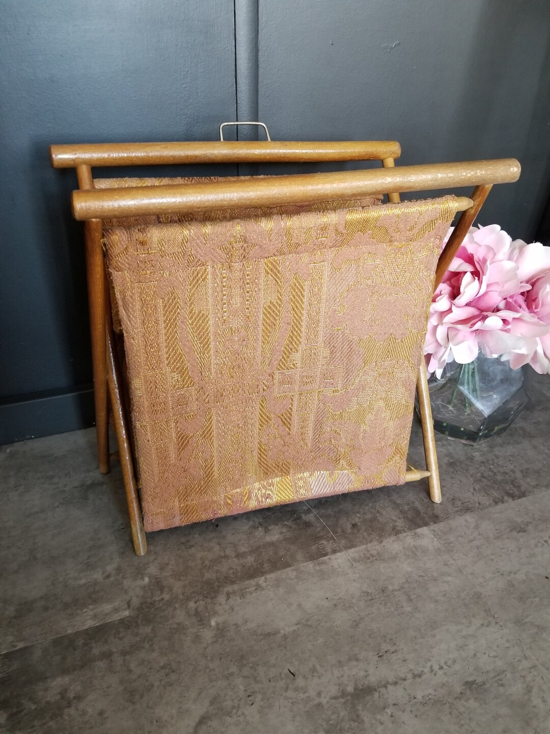 1970s Vintage Folding Knitting Caddy, Groovy Gold & Pink Sewing Craft ...