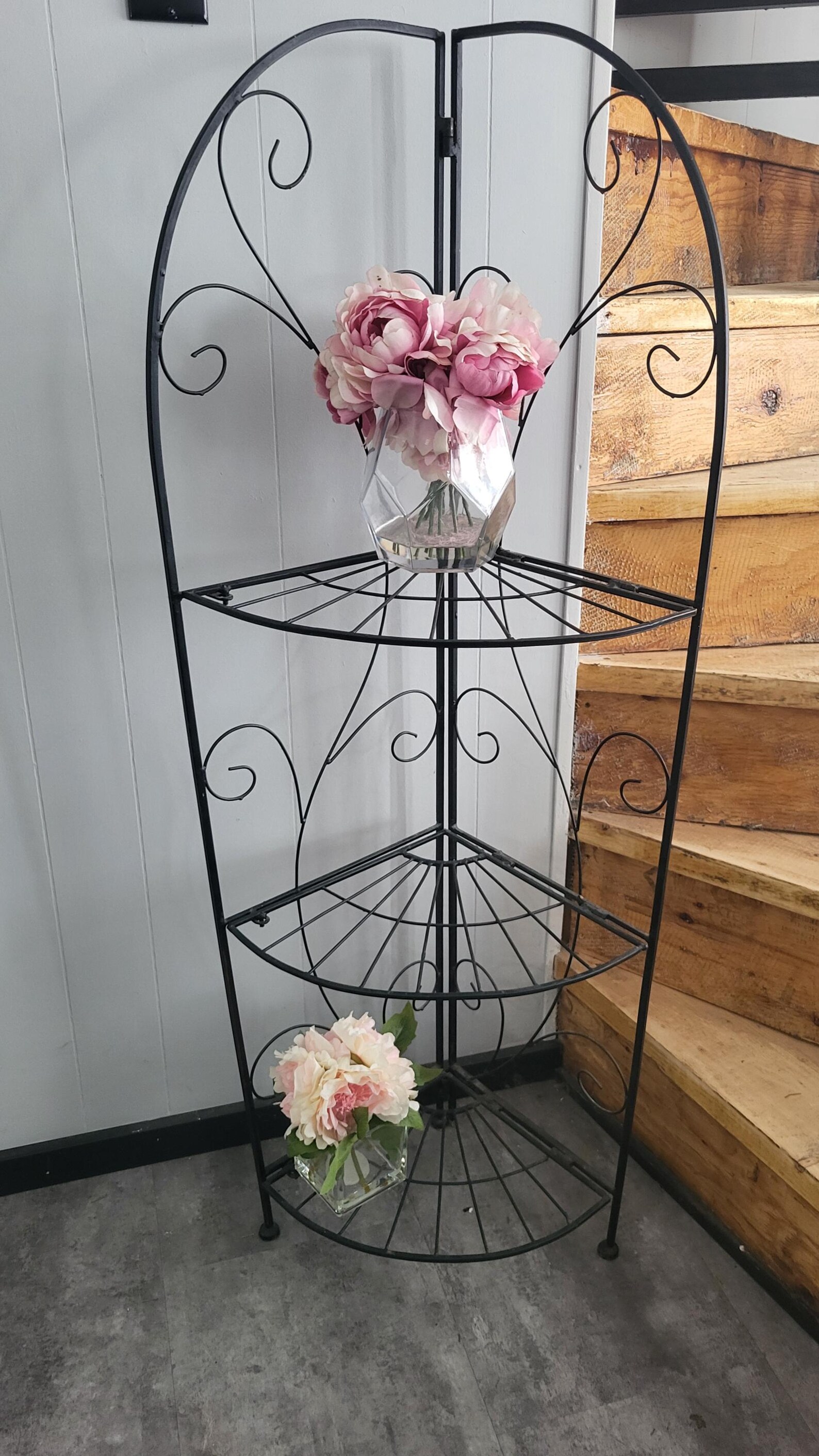 Vintage Corner Metal Shelf Unit 3 Tier. Wrought Iron Folding Corner ...