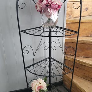 Vintage Corner Metal Shelf Unit 3 Tier. Wrought Iron Folding Corner ...