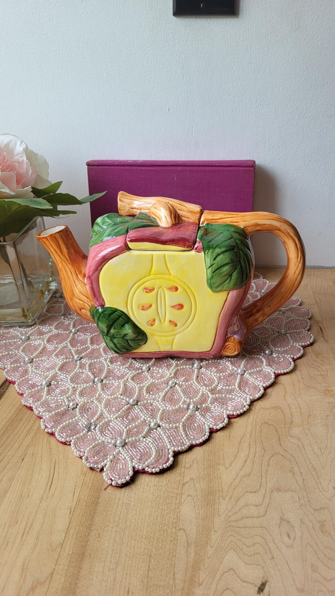 Vintage Ceramic Apple Tea Pot - Etsy