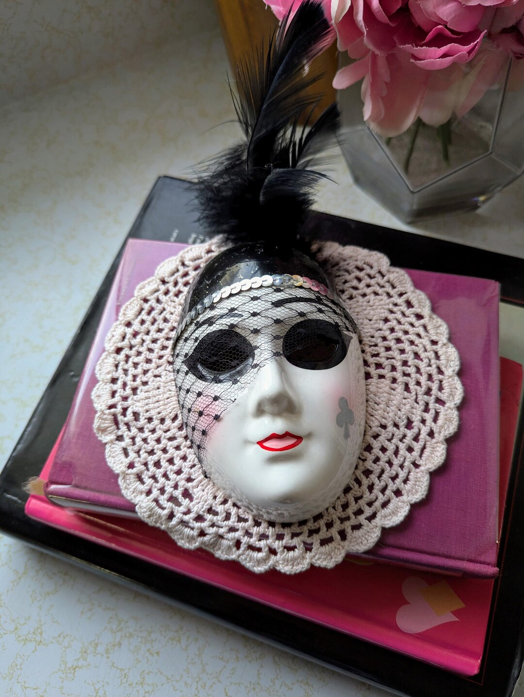 Vintage Hand Painted Ceramic Porcelain Masquerade Wall Hanging Face ...