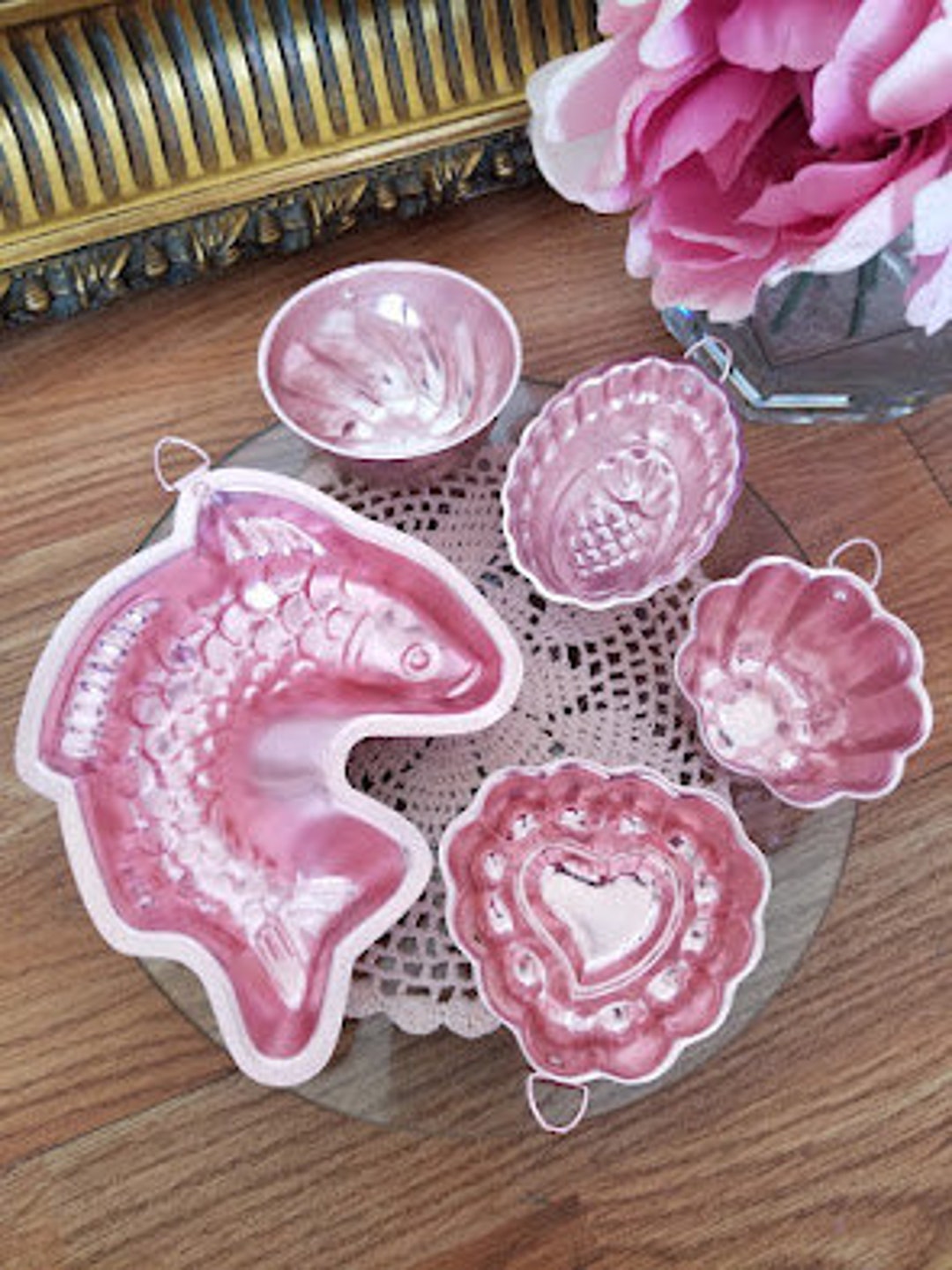 Vintage Pink Color Tin Jello Molds Set of 5 Made in Hong Kong - Etsy