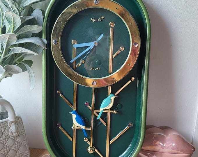 Rare Vintage Taiwan Bird Wall Clock Green 80s Clock, Working Clock by ...