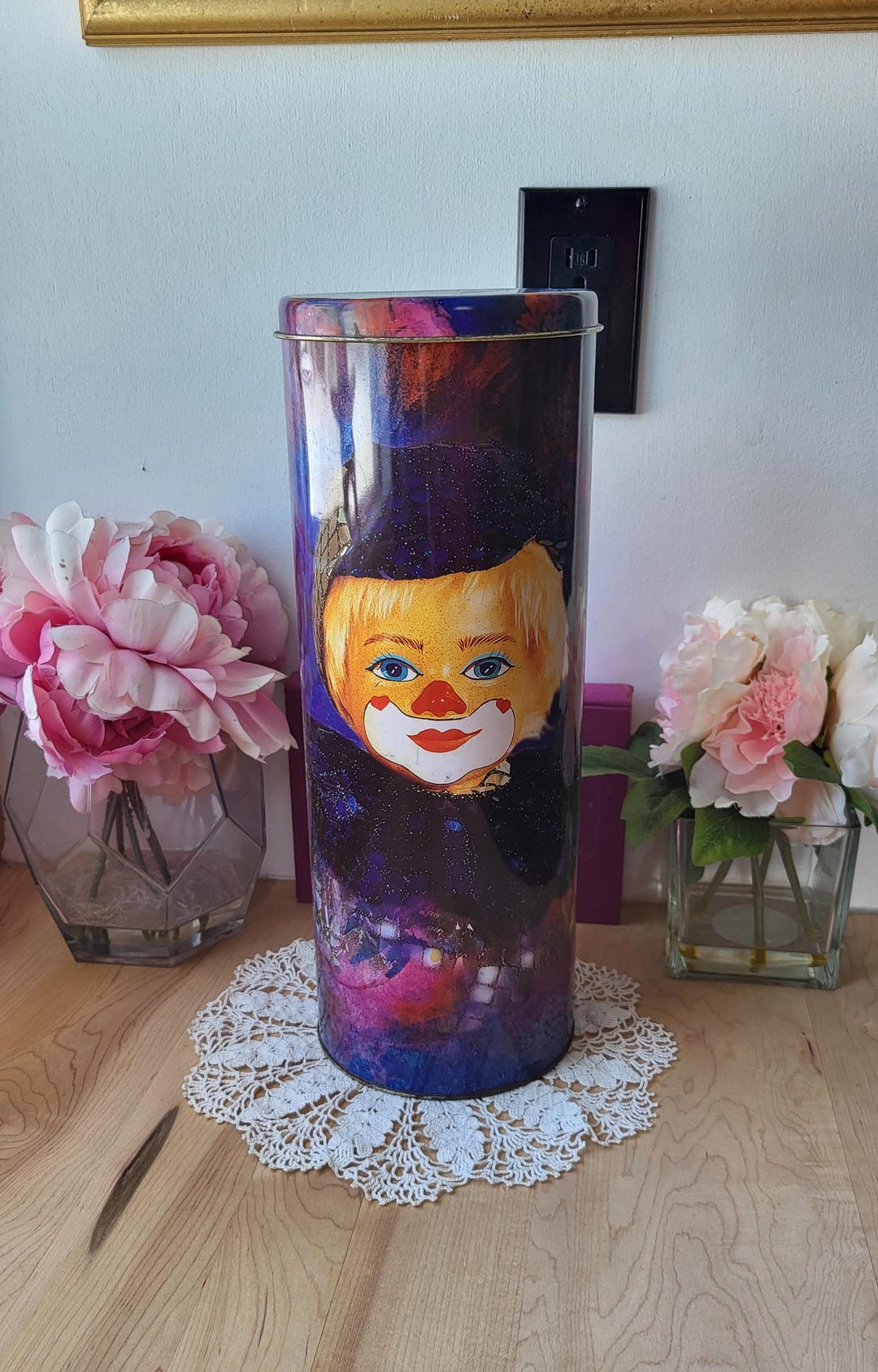 Vintage 18" Metal Tin Box Head Face Clown. - Etsy