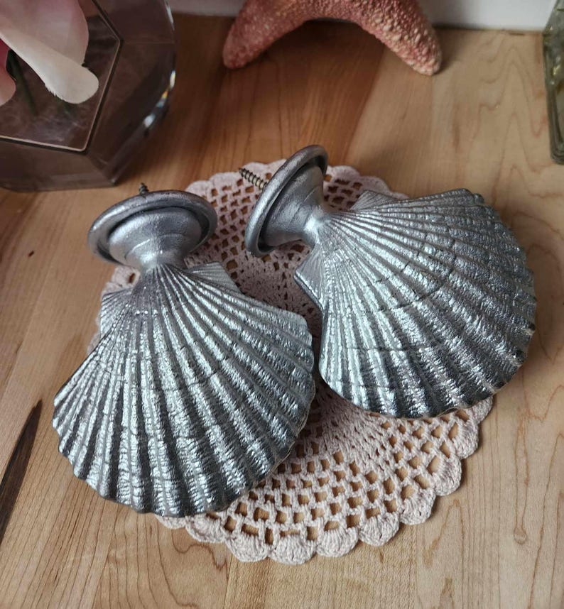 Vintage Solid Silver Color Metal Shell Decorations Fillials. Set of 2 ...
