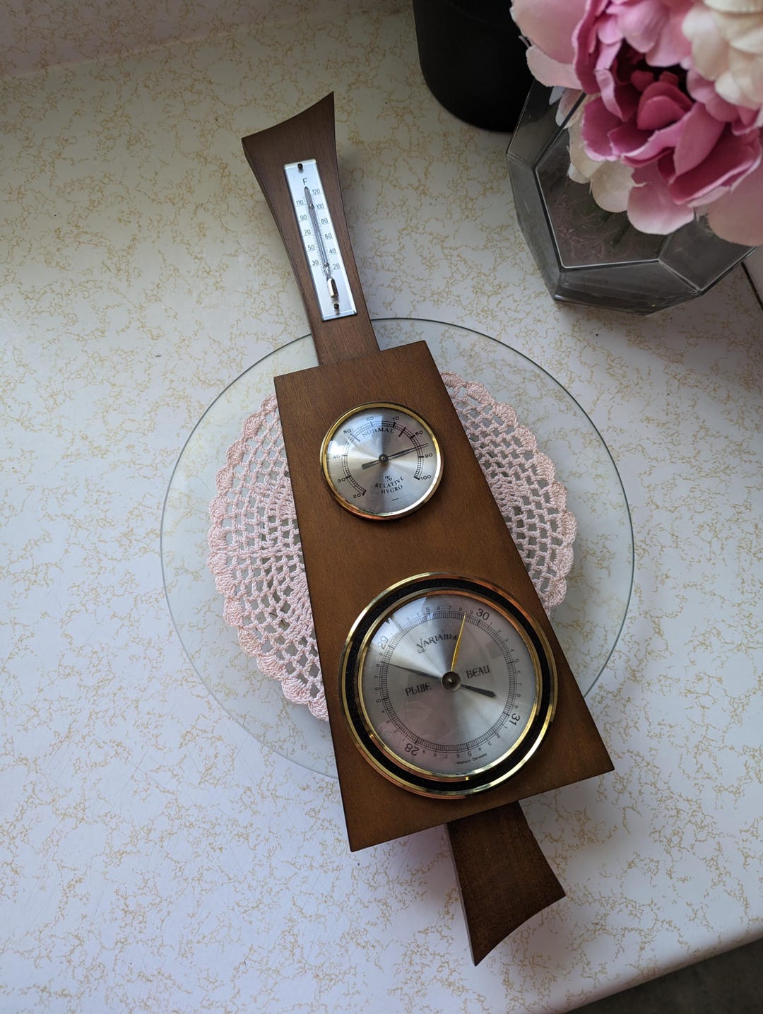 Vintage WEST GERMAN Clock Face Wall BAROMETER Hygrometer Made in ...