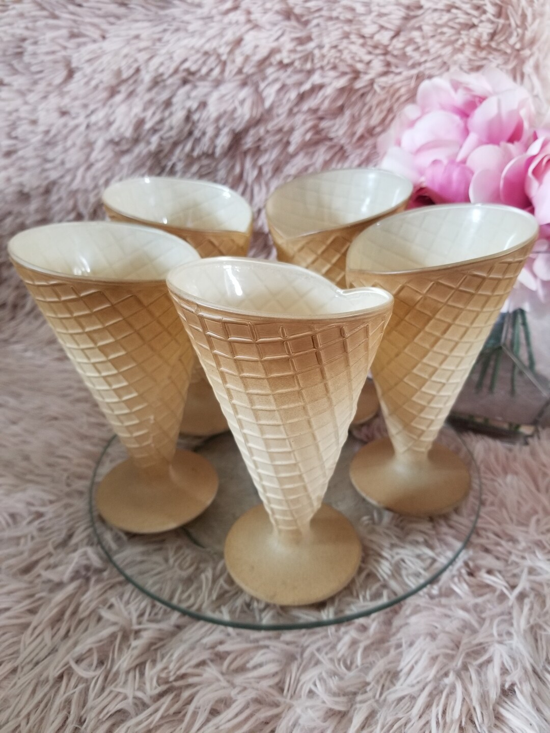 Vintage Italian Ice Cream Parfait Sundae Waffle Cone Glasses Goblets, Set Of5 - Etsy