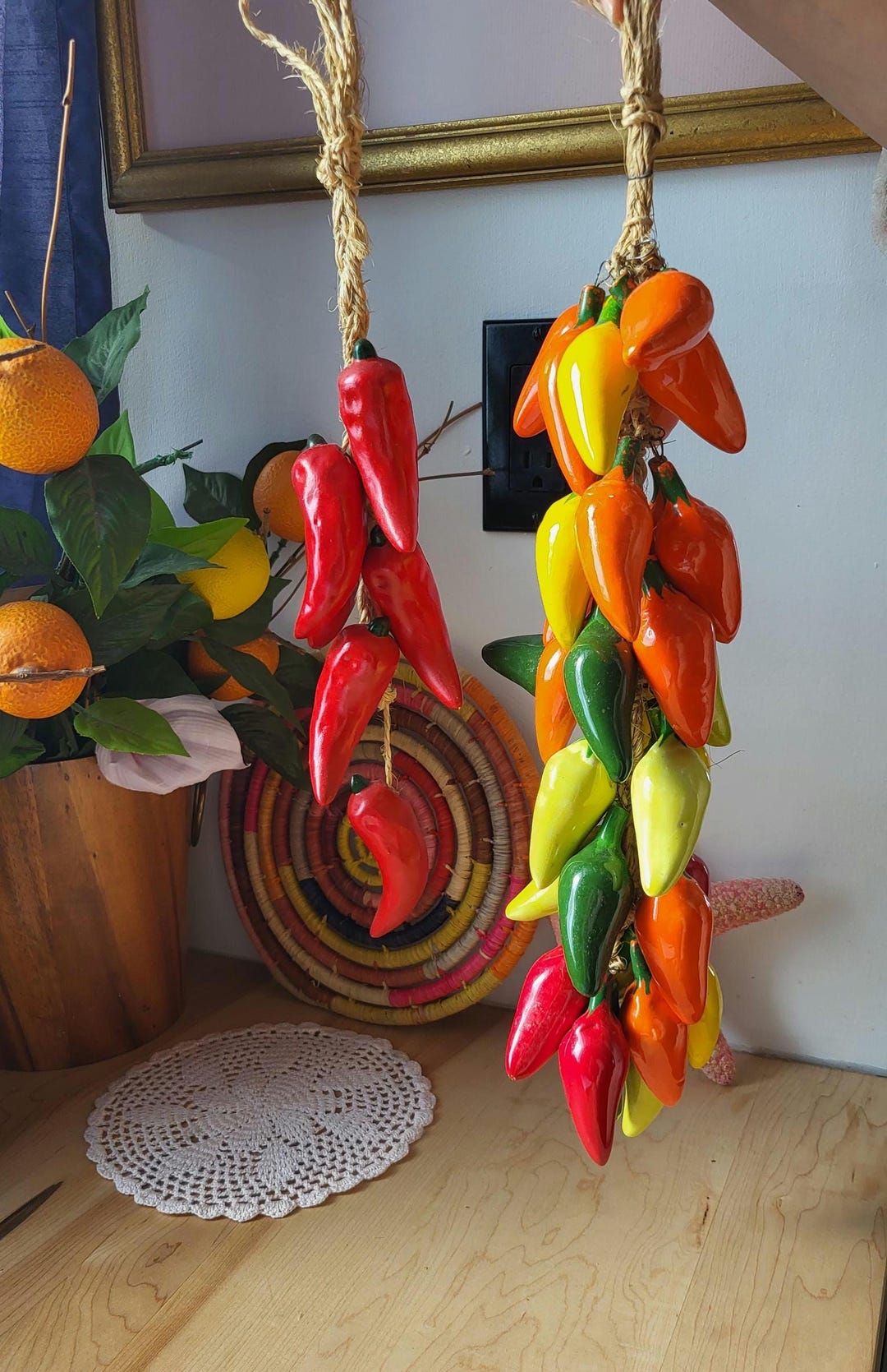 CHOOSE Vintage Hanging Ceramic Jalapeno Peppers on Rope. Red or ...
