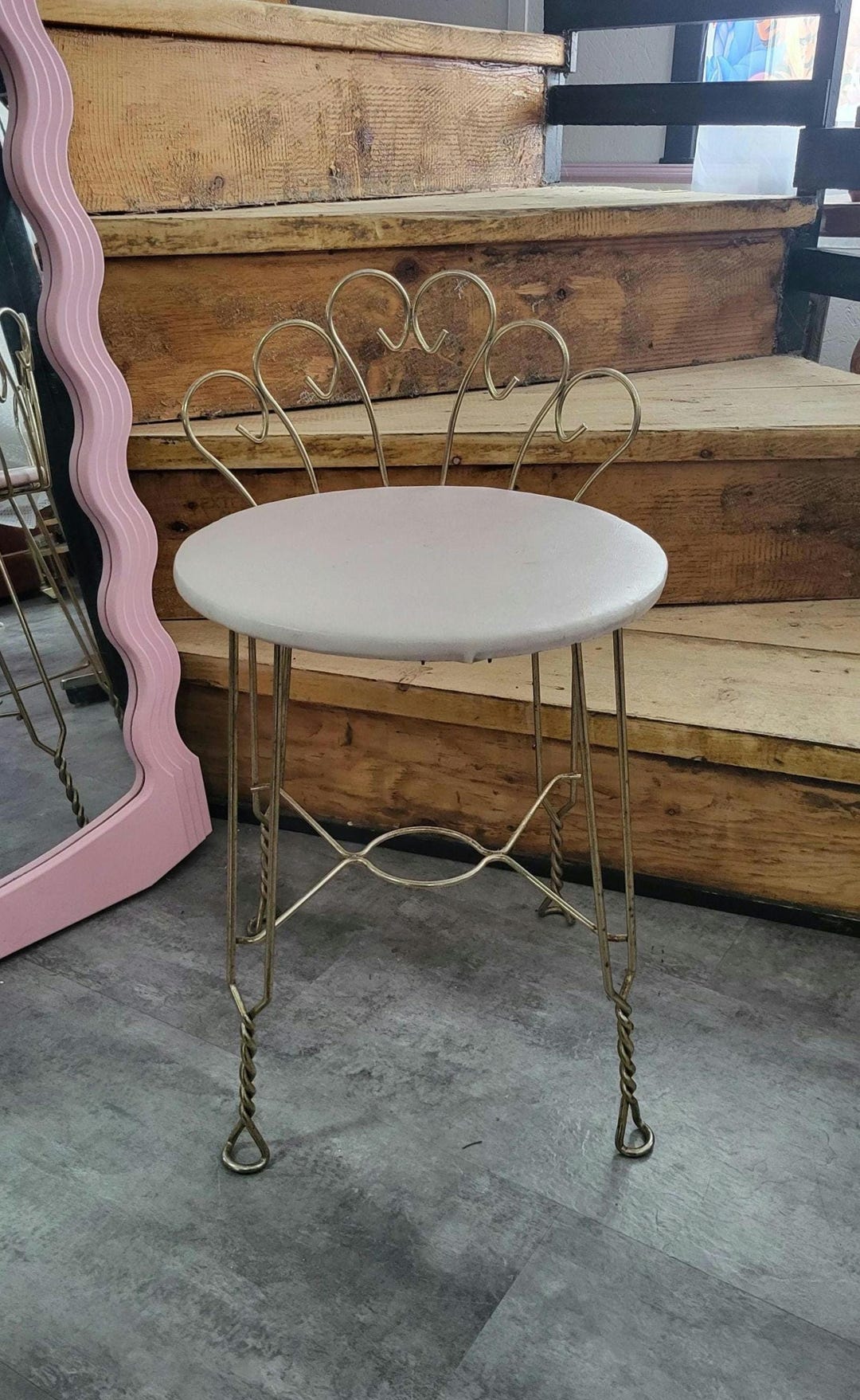 Vintage Wire Metal Mid-century Vanity Chair Stool Hollywood Regency ...