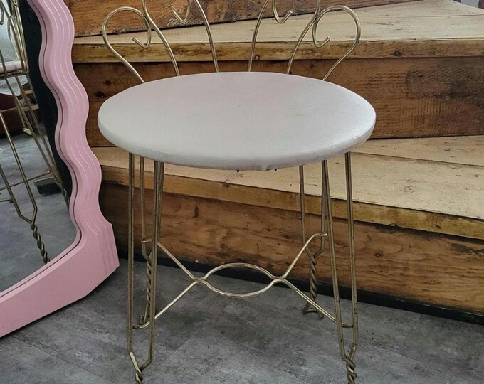 Vintage Wire Metal Mid-century Vanity Chair Stool Hollywood Regency ...