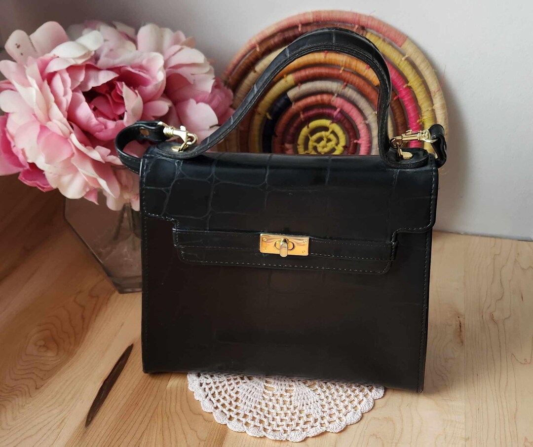 Vintage Black Cabrelli Women's Top Handle Crossbody Leather Bag. Made ...