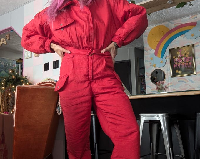 Vintage Alpine 80s Red One Piece Winter Ski Snow Suit Women's Size ...